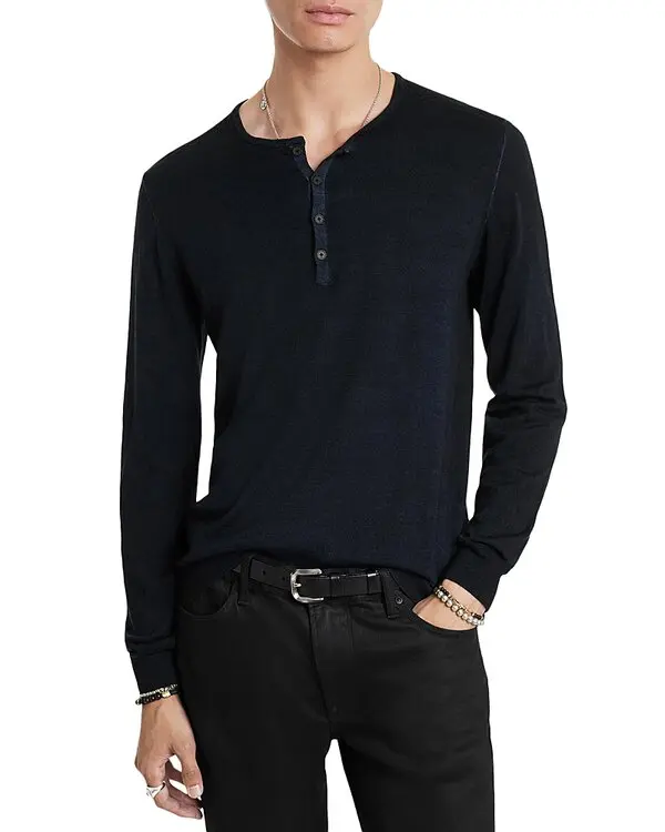 John Varvatos Eren Regular Fit Wool Blend Henley Tee - Navy