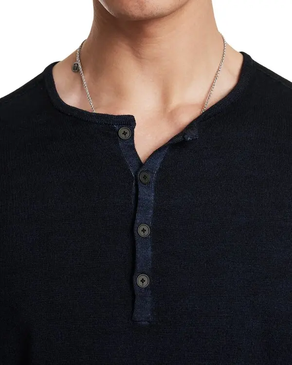 John Varvatos Eren Regular Fit Wool Blend Henley Tee - Navy