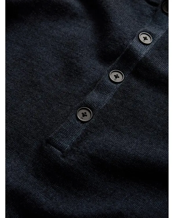 John Varvatos Eren Regular Fit Wool Blend Henley Tee - Navy