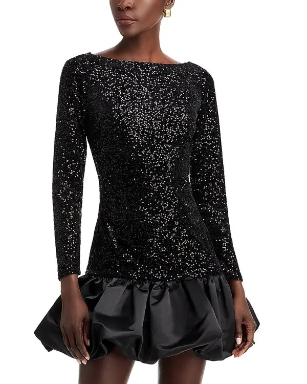 knee length dresses for ladies Violette Bubble Hem Mini Dress-BLACK / 4 main image 0