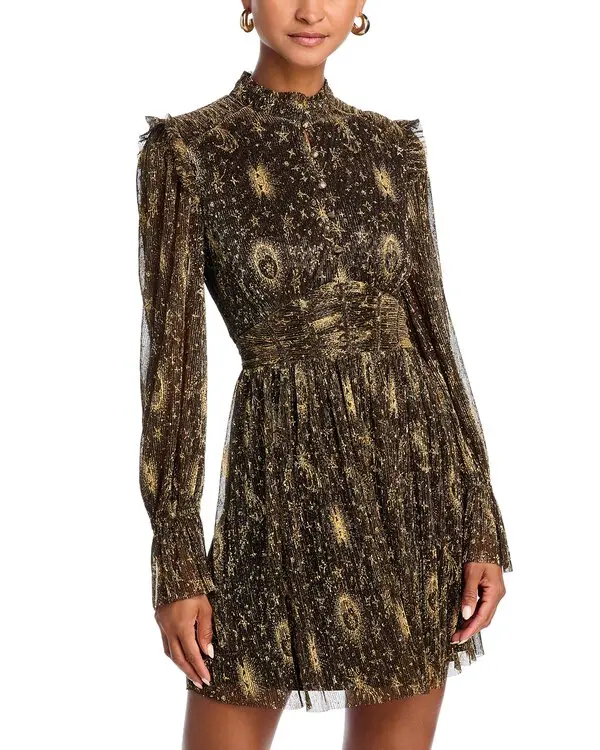 Aqua X Wicked Celestial Printed Mesh Long Sleeved Dress In Black/Gold - 70%  Off | Editorialist