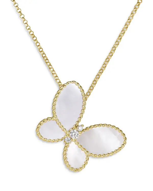 Roberto Coin 18k Yellow Gold Jasmine Mother Of Pearl & Diamond Butterfly Pendant Necklace - White/gold