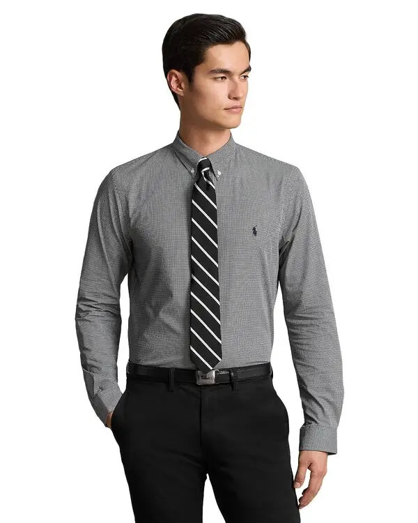 Polo Ralph Lauren Slim Fit Long Sleeve Poplin Button Down Shirt - Black Pattern