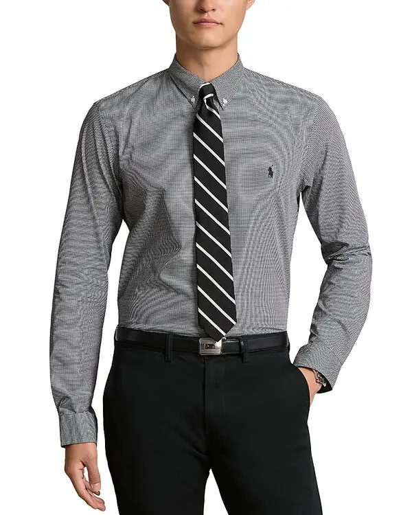 Polo Ralph Lauren Slim Fit Long Sleeve Poplin Button Down Shirt - Black Pattern