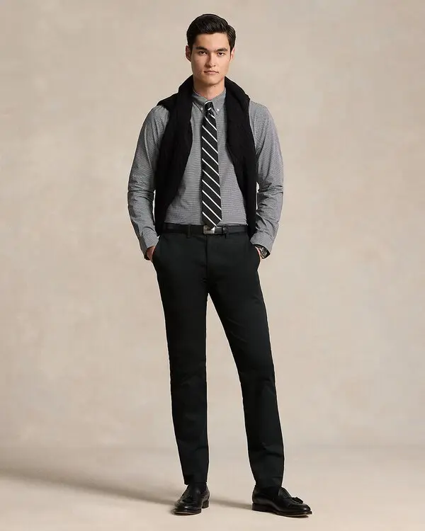 Polo Ralph Lauren Slim Fit Long Sleeve Poplin Button Down Shirt - Black Pattern