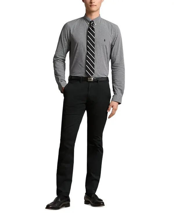 Polo Ralph Lauren Slim Fit Long Sleeve Poplin Button Down Shirt - Black Pattern