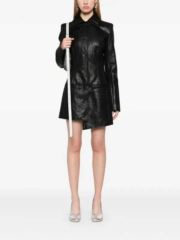 knee length dresses for ladies APHERO Long-sleeved stretch leather mini dress with metal mesh insert –  Fernando Berlin main image 1