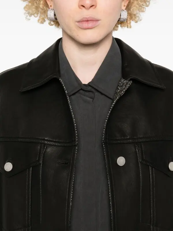 Max Mara Press-stud Leather Jacket