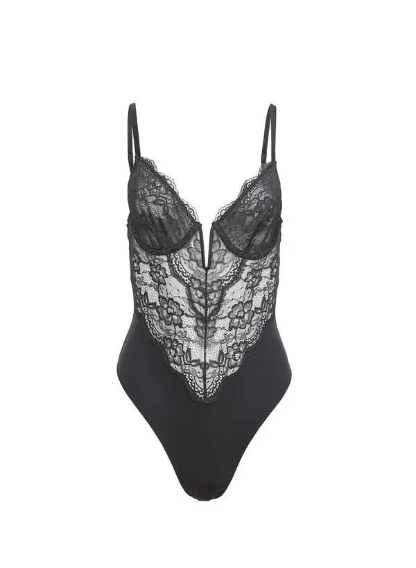 FLEUR DU MAL Bianca Lace Bodysuit - Black