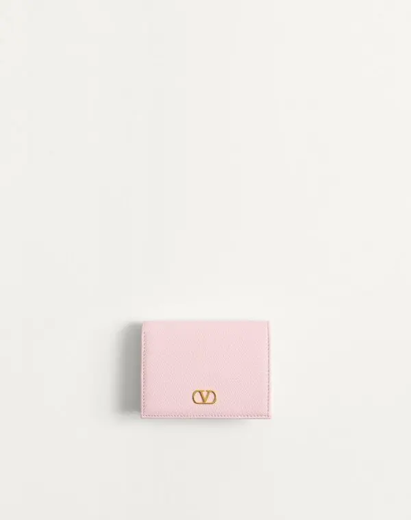 Valentino Garavani Vlogo Signature Grainy Calfskin Wallet - Rose Quartz