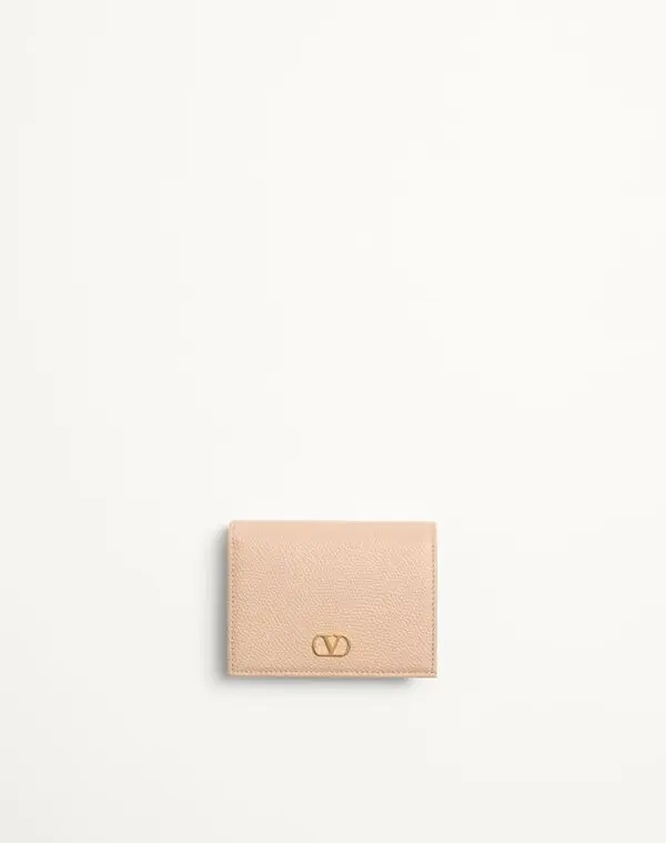 Valentino Garavani Vlogo Signature Grainy Calfskin Wallet - Rose Sand