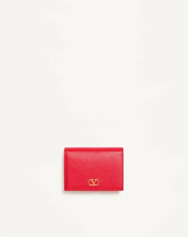 Valentino Garavani Vlogo Signature Grainy Calfskin Wallet - Rouge Pur