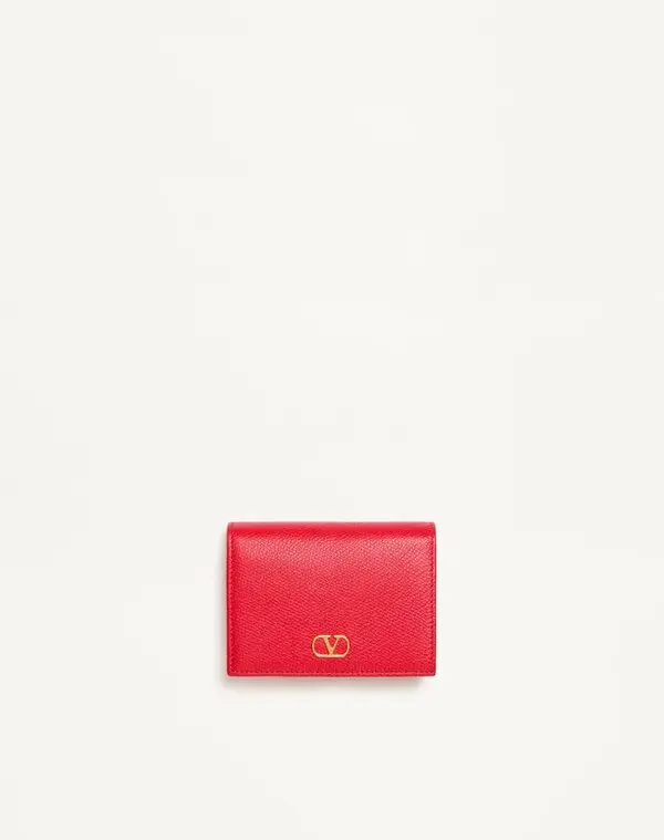 Valentino Garavani Vlogo Signature Grainy Calfskin Wallet - Rouge Pur