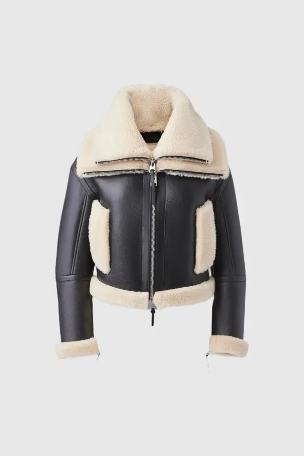 Mackage Penelopa Sheepskin Jacket With Double Collar - Black