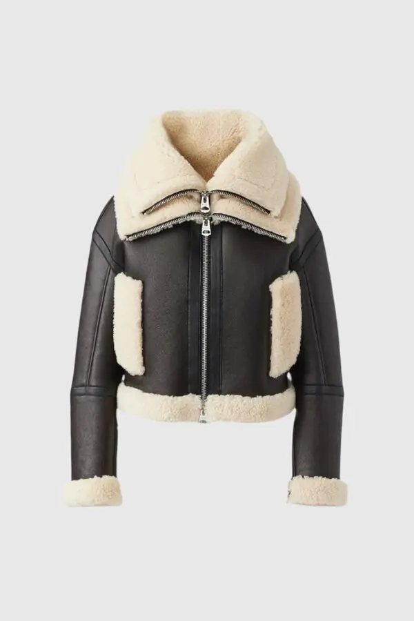 Mackage Penelopa Sheepskin Jacket With Double Collar - Chocolate
