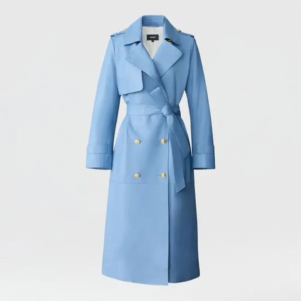 Mackage Gael-v Leather Trench Coat - Fog Blue