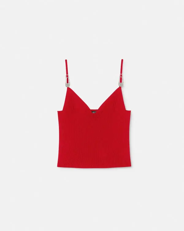 Versace Ribbed Knit V-neck Cropped Top With Safety Pin Detail