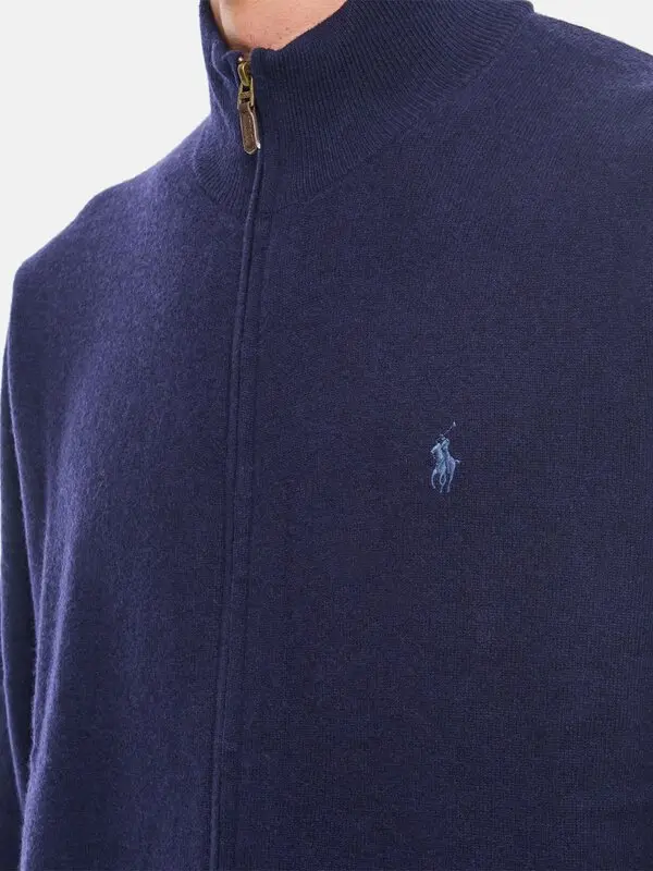 Polo Ralph Lauren Pure Wool Zip-up Turtleneck Cardigan - Blue