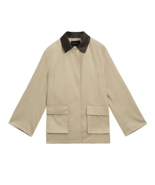 Massimo Dutti Jacket With Leather Collar Detail Cream Editorialist