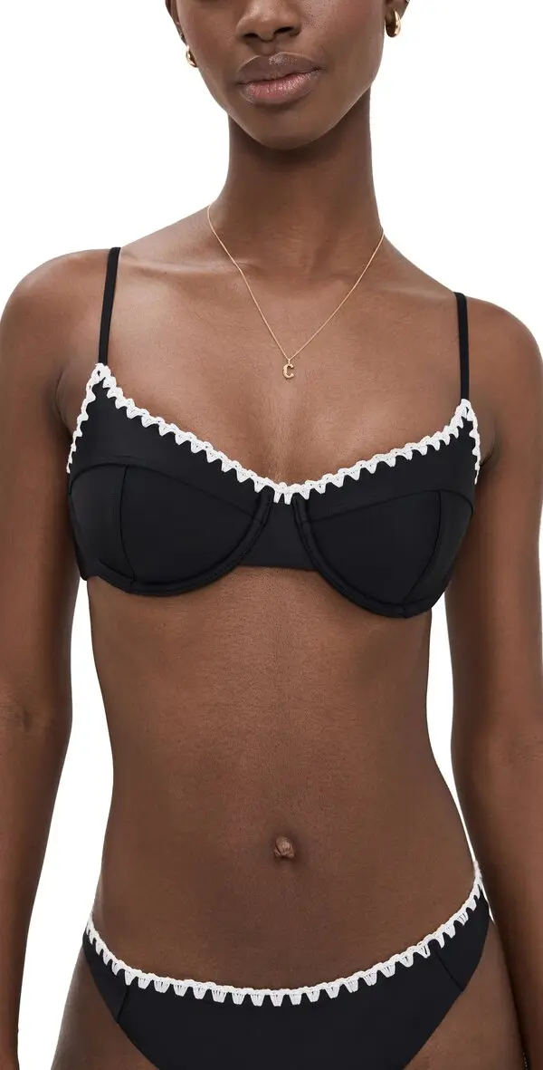 Ramy Brook Emmeline Bikini Top - Black W/ White Crochet