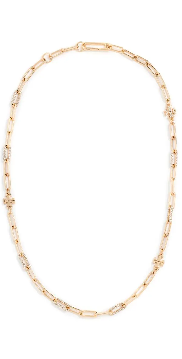 Tory Burch Good Luck Chain Pave Necklace - Tory Gold/crystal