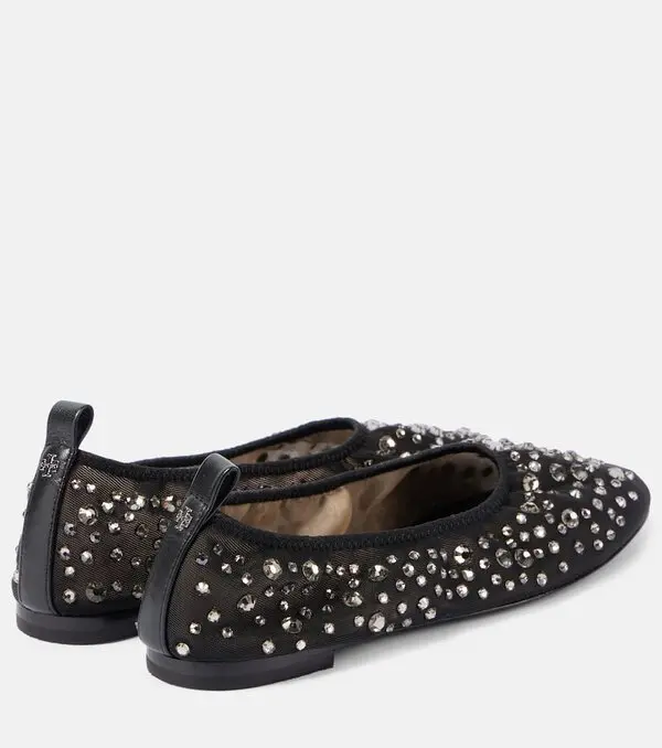 Tory Burch Crystal-embellished Mesh Ballet Flats