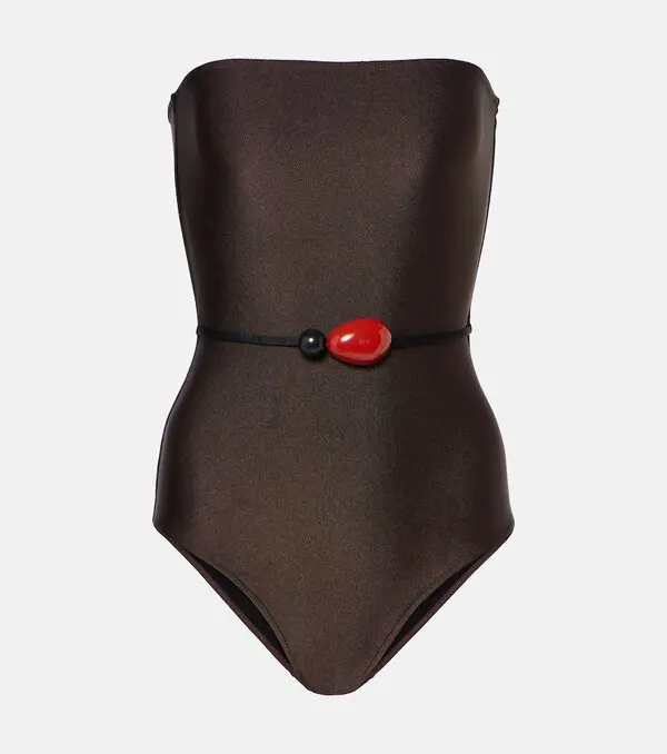 ADRIANA DEGREAS Embellished Bandeau Swimsuit - Brown