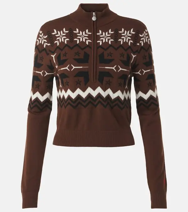 Perfect Moment Nordic Intarsia Half-zip Wool Sweater - Brown