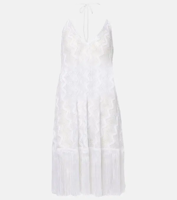 Missoni Zigzag Fringed Lam Beach Dress - White