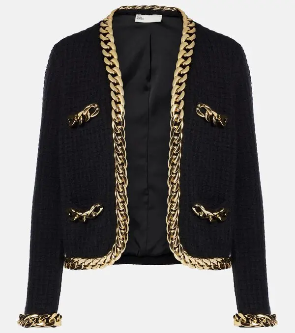 Tory Burch Kendra Chain-detail Wool-blend Cardigan - Black
