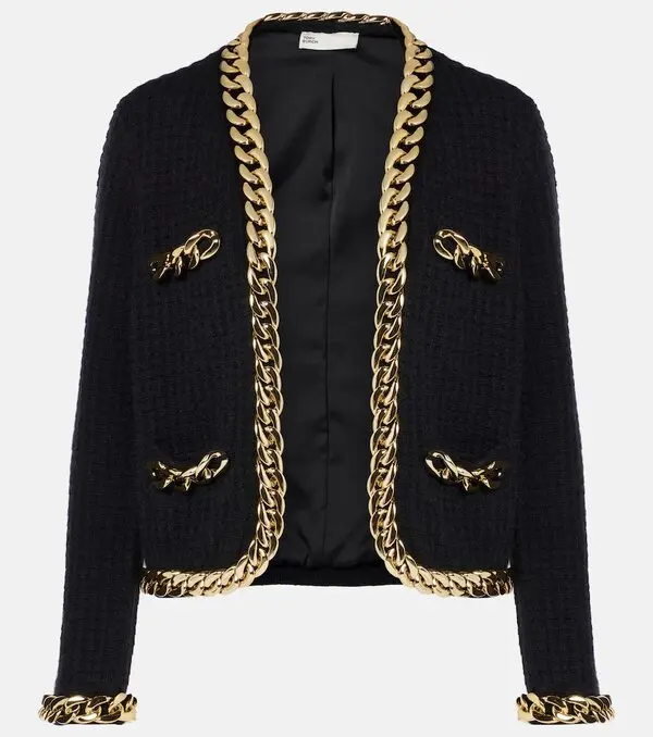 Tory Burch Kendra Chain-detail Wool-blend Cardigan - Black