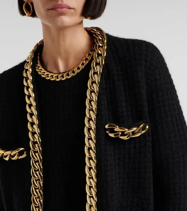 Tory Burch Kendra Chain-detail Wool-blend Cardigan - Black