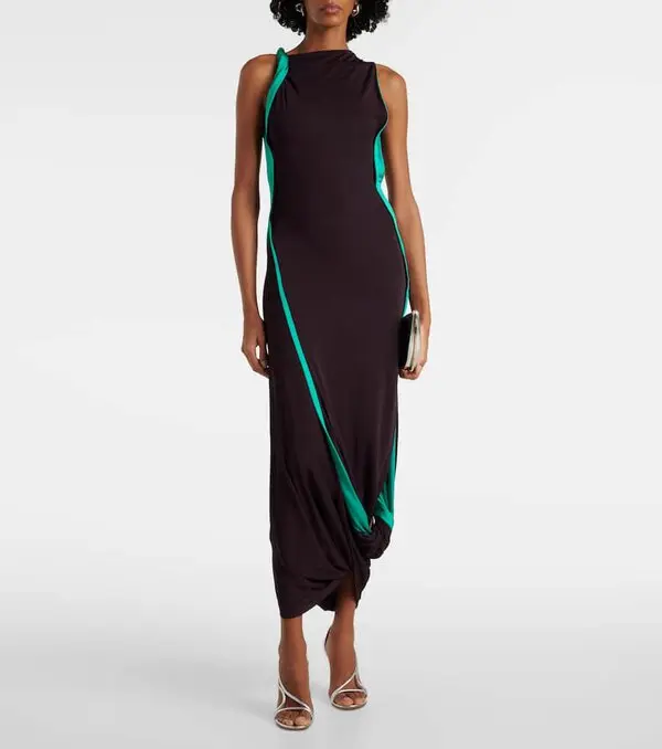 Victoria Beckham Asymmetric Draped Midi Dress - Brown