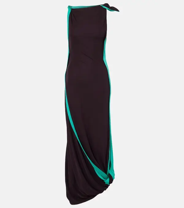 Victoria Beckham Asymmetrical Draped Midi Dress - Brown
