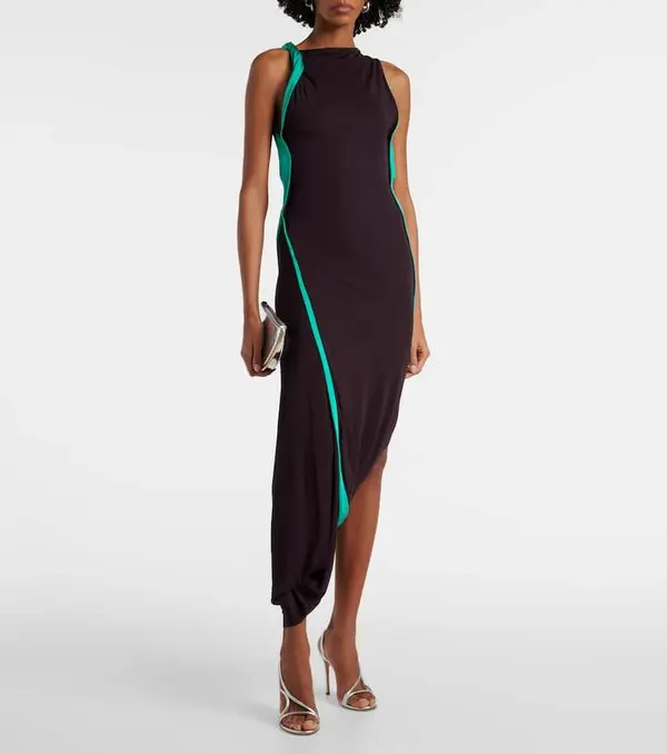 Victoria Beckham Asymmetric Draped Midi Dress - Brown