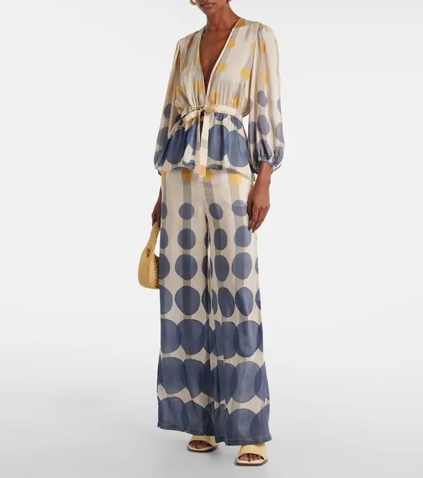 ADRIANA DEGREAS Polka-dot Wide-leg Pants - Beige