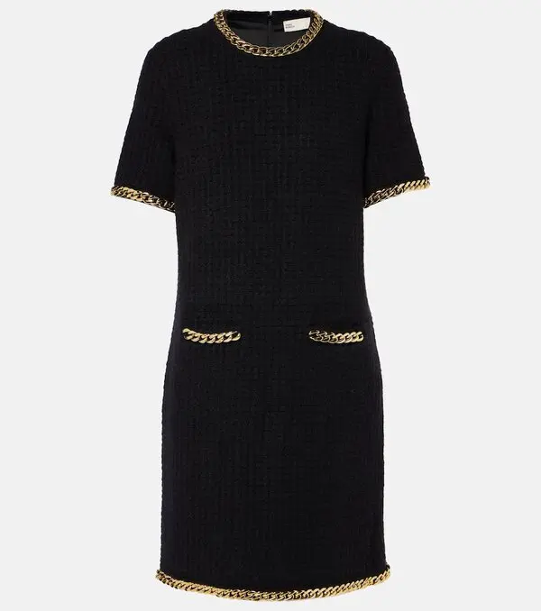 Tory Burch Chain-detail Waffle-knit Minidress - Black