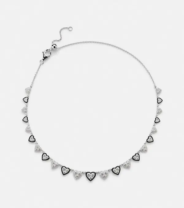KAMYEN 18kt White Gold Enamel And Diamond Heart Choker - Silver