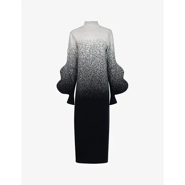 LEEM Gradient-pattern Roll-neck Knitted Dress