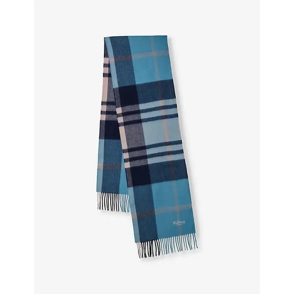 Mulberry Checked Small Merino-wool Scarf - Kingblue/powder Rose