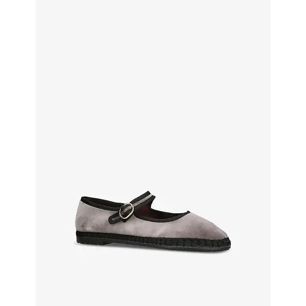 FLABELUS Brida Cotton-velvet Ballet Flats - Grey/p.cmb