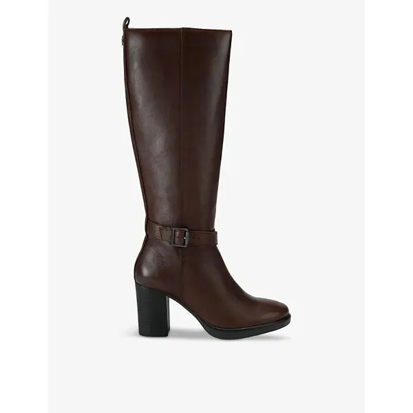 Carvela Buckle-embellished Heeled Leather Knee-high Boots - Dark Brown