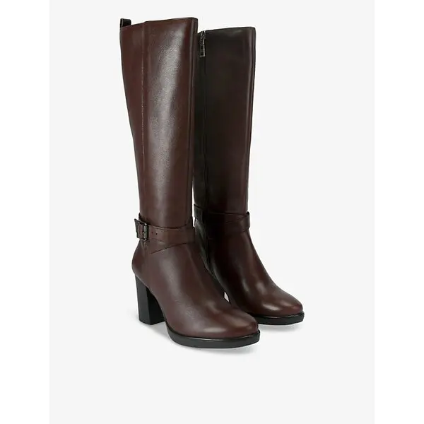 Carvela Buckle-embellished Heeled Leather Knee-high Boots - Dark Brown