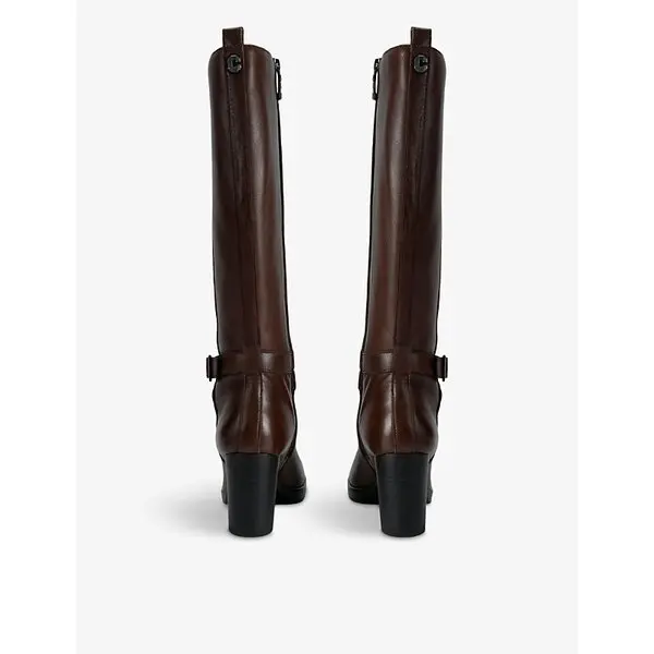 Carvela Buckle-embellished Heeled Leather Knee-high Boots - Dark Brown