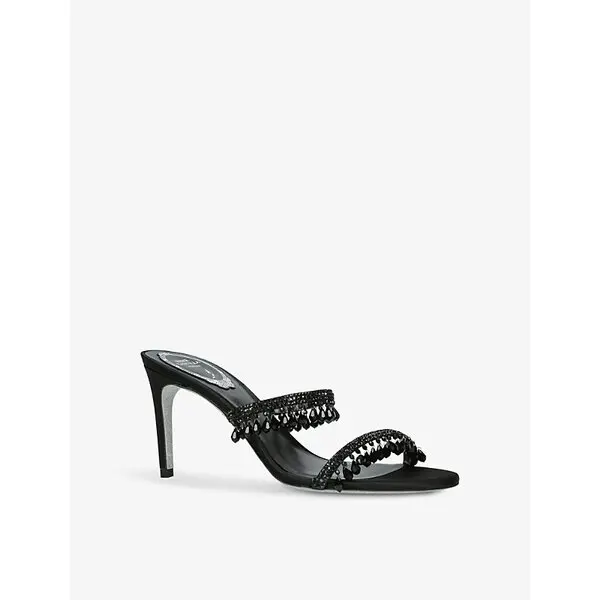 Rene Caovilla Chandelier 80 Crystal-embellished Heeled Satin Sandals - Black