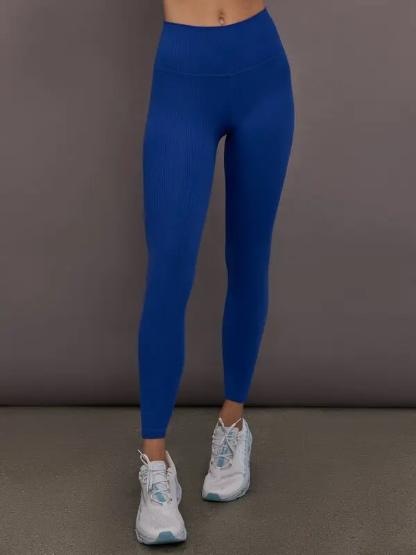 Carbon38 High Rise Legging In Ribbed Melt - Cobalt