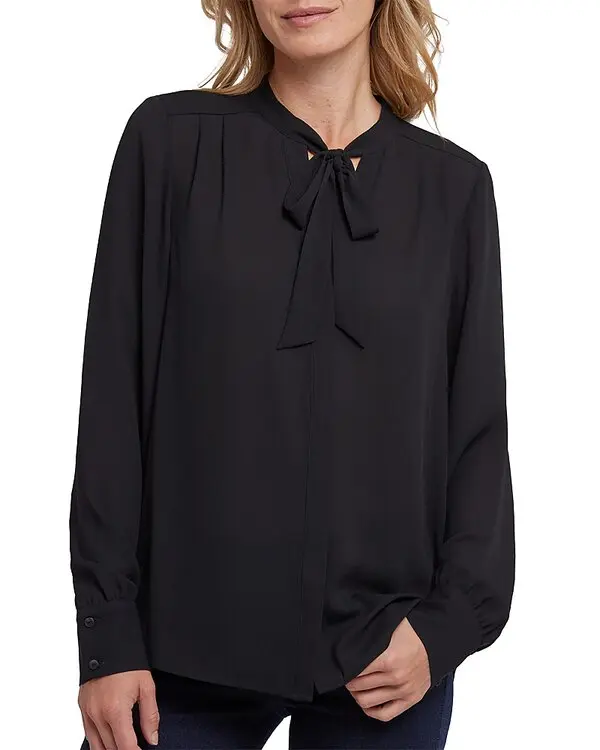 NYDJ Printed Tie Neck Blouse - Black