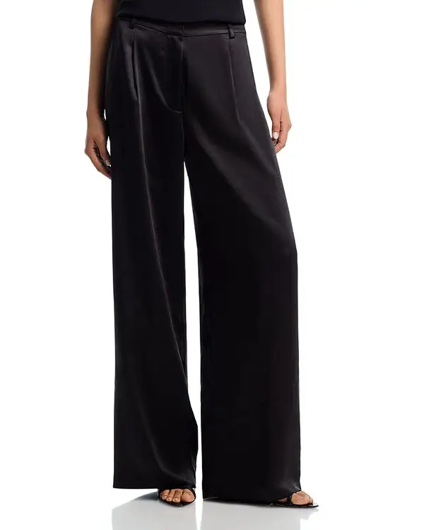 Aqua Satin Wide-leg Pants - Black