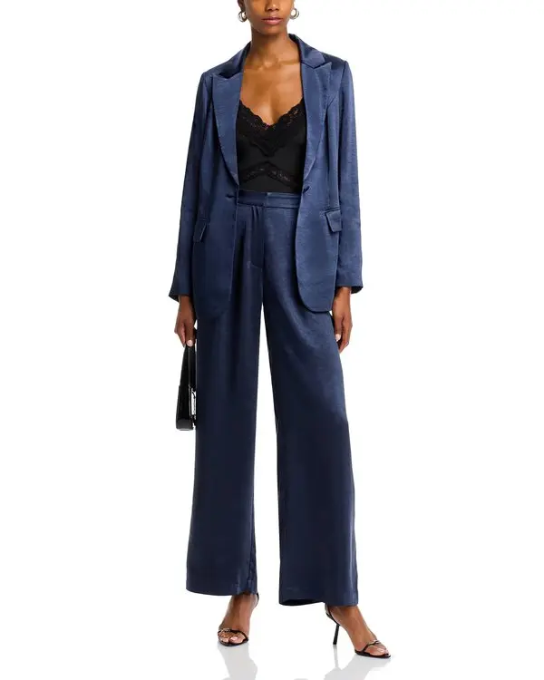 Aqua Satin Wide-leg Pants - Navy
