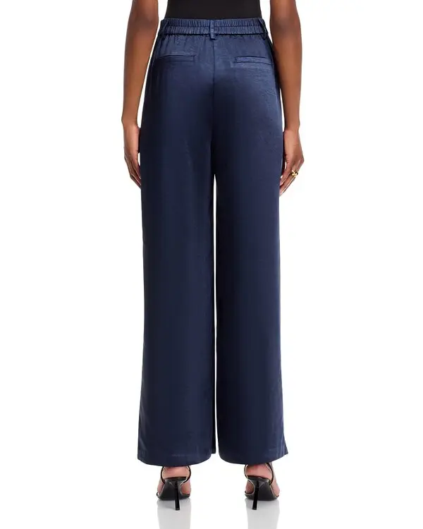 Aqua Satin Wide-leg Pants - Navy